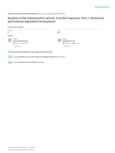 Analysis Of The Faulted Power System A Unified Approach Part 1