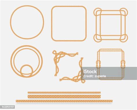 로프 테두리 설정 매듭과 루프가있는 현실적인 대마 실 프레임 3d 마린 트위스트 황마 코드 곡선에 대한 스톡 벡터 아트 및 기타 이미지 Istock