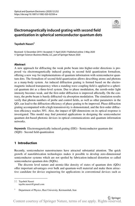 Electromagnetically Induced Grating With Second Field Quantization In Spherical Semiconductor