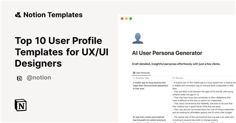 Top 10 User Profile Templates For Uxui Designers Notion Template Marketplace