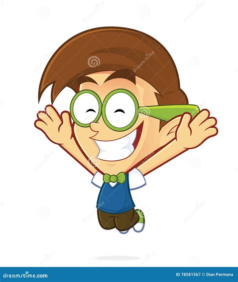Nerd Geek Jump Cartoon Vector 78581567