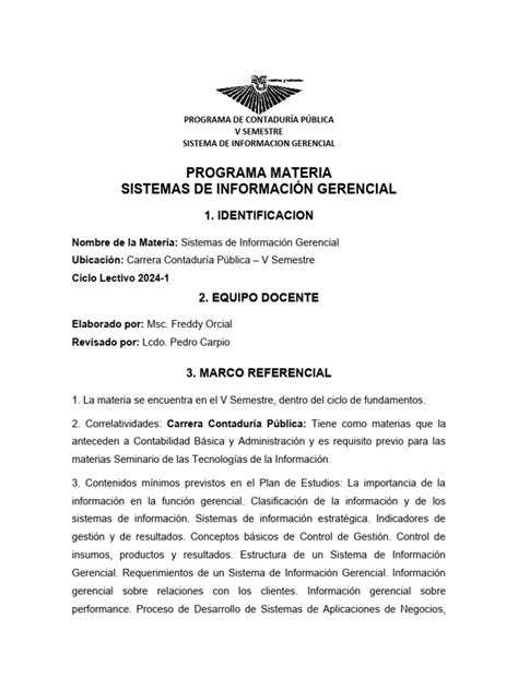 Programa Sistemas De Informacion Gerencial Pdf Sistema De Informacion Software
