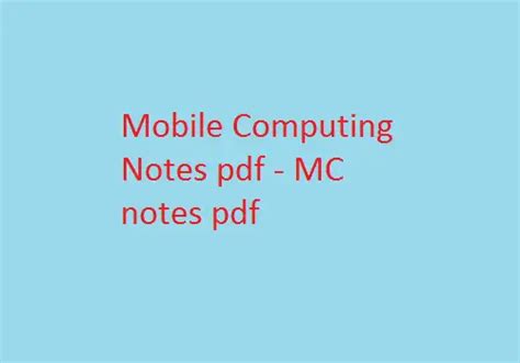 🎓mc Notes Pdf 🕮 Mobile Computing Jntu Free Lecture Notes