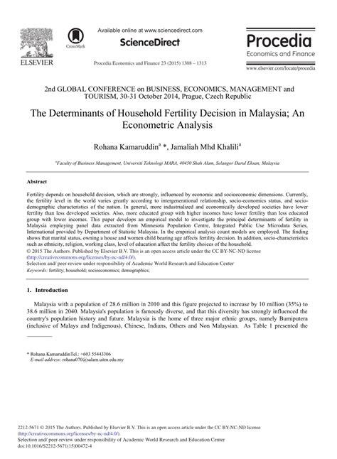 Pdf The Determinants Of Household Fertility Decision In Malaysia An