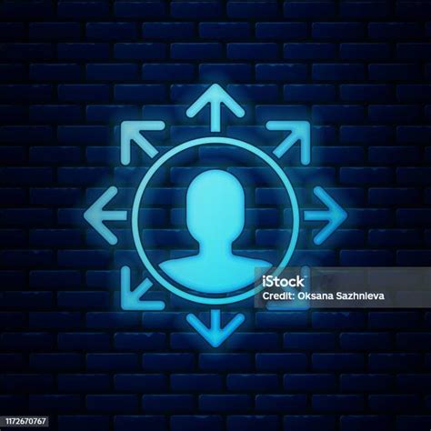 벽돌 벽 배경에 격리 된 빛나는 네온 프로젝트 팀 기본 아이콘입니다 비즈니스 분석 및 계획 컨설팅 팀 워크 프로젝트 관리 벡터 일러스트레이션 개념에 대한 스톡 벡터 아트 및