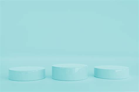3d 렌더링 그림 기하학적 최소 현대 개념 파란색 원형 연단 또는 받침대 배경 및 모형 디자인 제품 쇼 디스플레이를 위한 빈 공간 광고용 복사 공간 3차원 형태에 대한 스톡