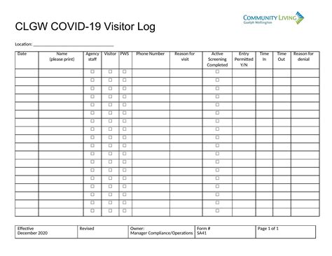 Visitor Log Template Spark Premium Template Template Spark