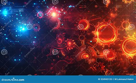 Abstract Glowing Gears And Cogs Background Technology Engineering Or Industrial Concept Stock
