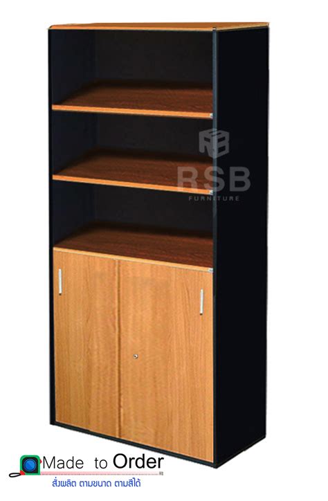 ตู้เอกสารสูง 3 ชั้นโล่งบน 2 ชั้นล่างบานเลื่อนทึบ ขนาด 80 X 40 สูง 200 Cm เมลามีน รหัส 2064