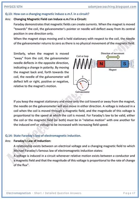 Adamjee Coaching Electromagnetism Short And Detailed Answer Questions Physics 10th