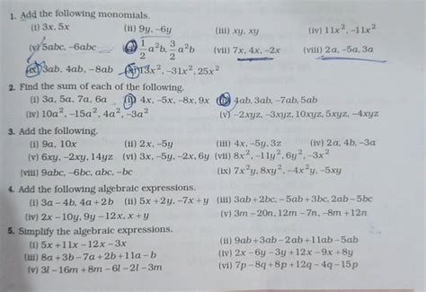 Simplify The Algebraic Expressions Filo