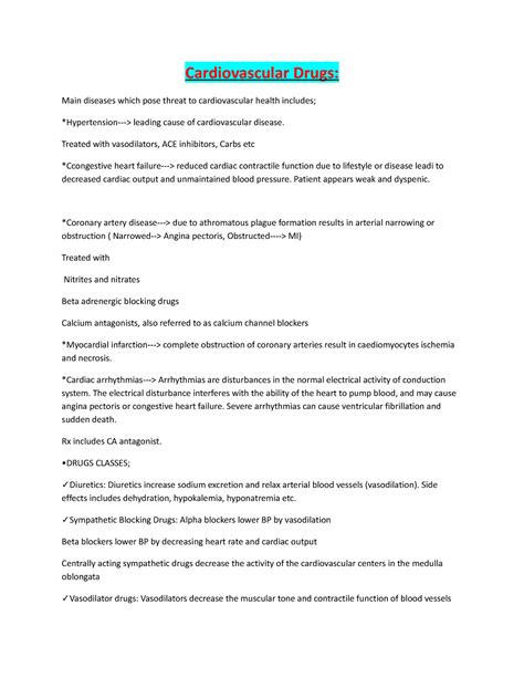 Assignment Cpr 3 Cardiovascular Drugs Main Diseases Which Pose