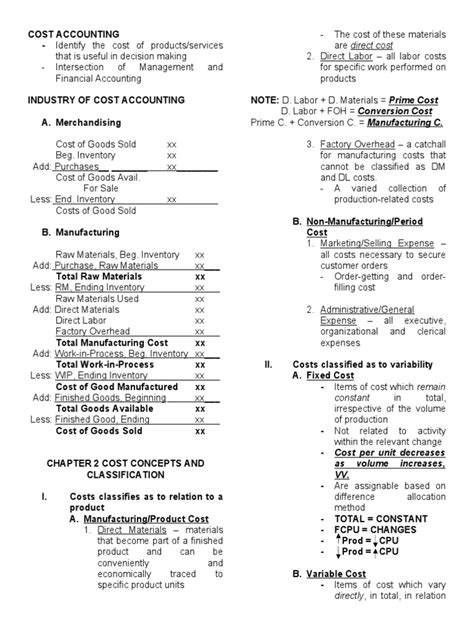 Chapter 2 Cost Concepts And Classifications Pdf Inventory Cost