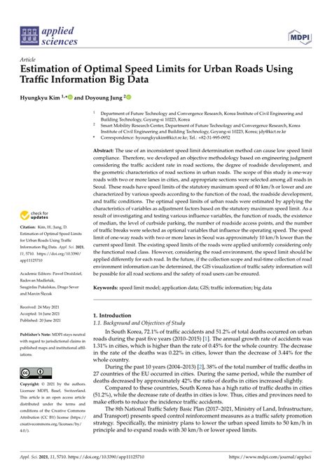 PDF Estimation Of Optimal Speed Limits For Urban Roads Using Traffic Information Big Data