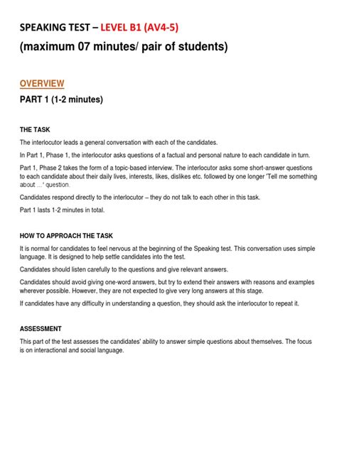 Sample Speaking Exam Level B1 Pdf Fluency Question