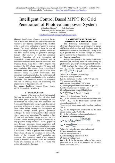 Pdf Intelligent Control Based Mppt For Grid Penetration Of