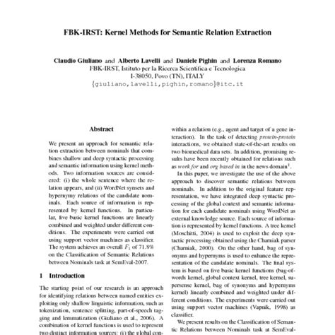 Fbk Irst Kernel Methods For Semantic Relation Extraction Acl Anthology