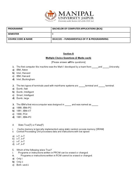 Dca1101 Model Qp Pdf Operating System Software