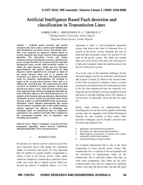 Pdf Artificial Intelligence Based Fault Detection And Classification In Transmission Lines