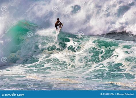Barely Visible Surfer In The Tube At Honolua Bay On Maui Editorial