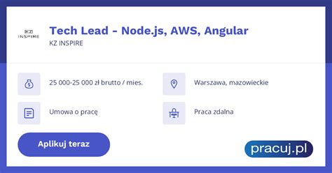 Oferta Pracy Tech Lead Nodejs Aws Angular Kz Inspire Warszawa