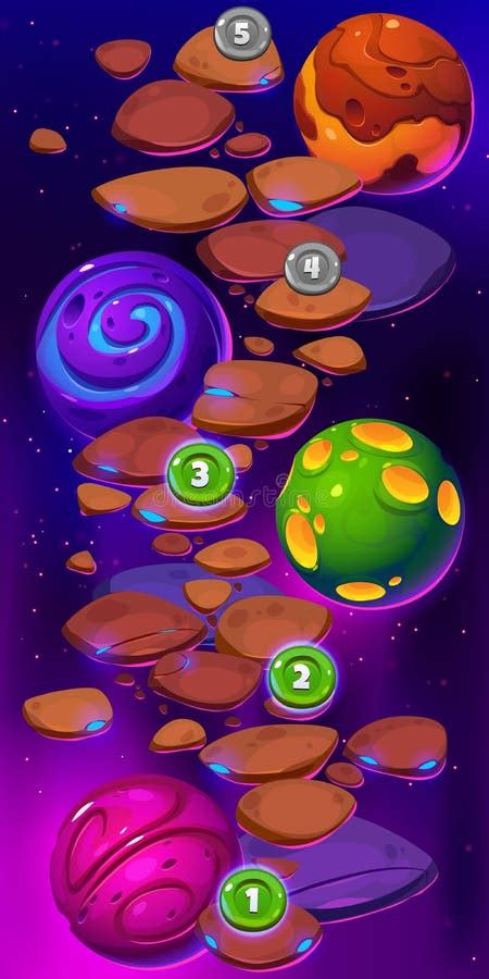 Game Ui Level Map With Space Planets Rocks Path Stock Illustration Illustration Of Universe