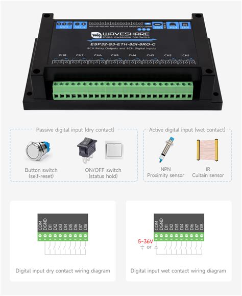 Bộ Io Công Nghiệp 8 Ch Esp32 S3 Wifi Can 8 Di 8 Do Relay Ethernet Port