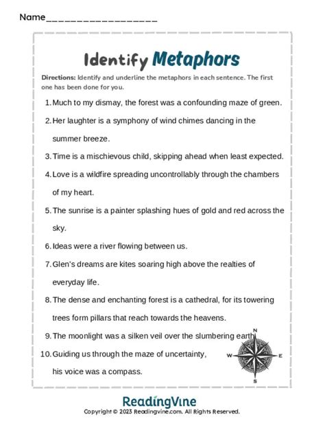 Metaphor Worksheets Readingvine