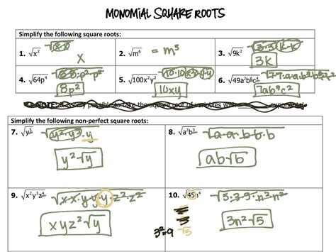 Monomial Square Roots Math Algebra Radicals Square Roots