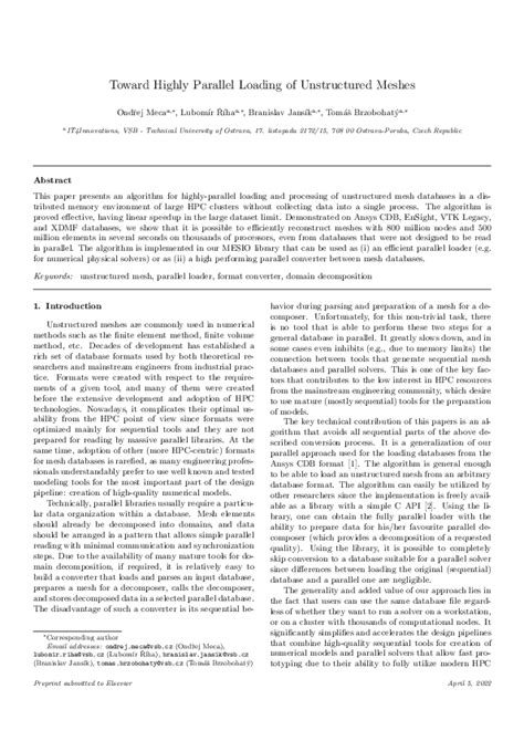 Pdf Toward Highly Parallel Loading Of Unstructured Meshes