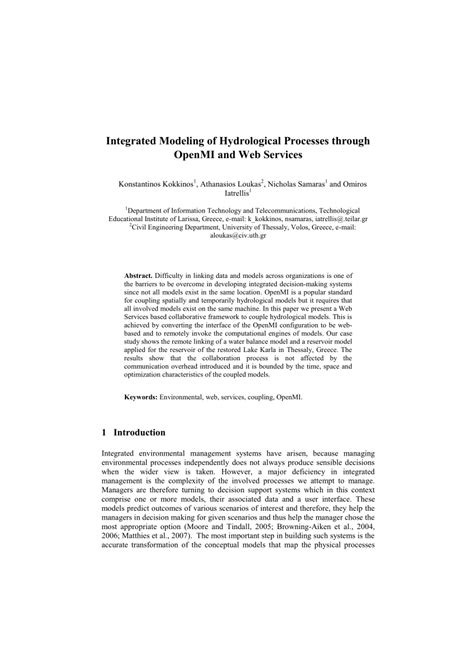 pdf integrated modeling of hydrological processes through openmi and web services