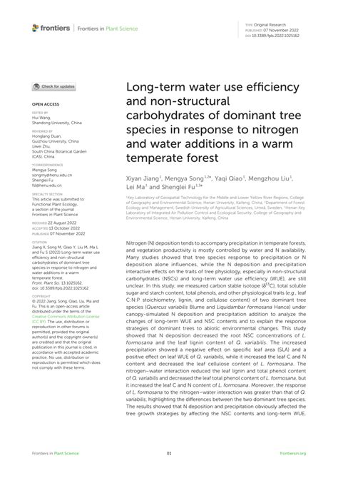 Pdf Long Term Water Use Efficiency And Non Structural Carbohydrates Of Dominant Tree Species