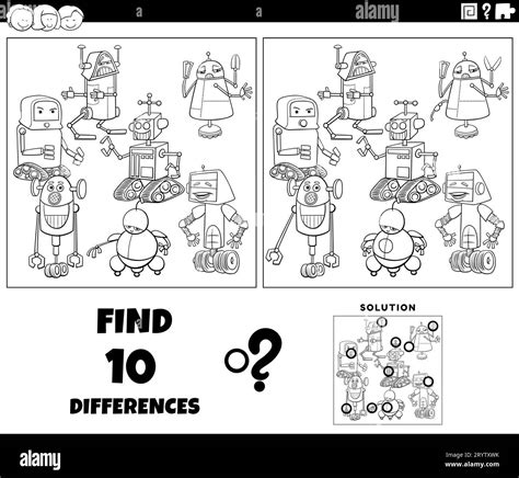 Black And White Cartoon Illustration Of Finding The Differences Between