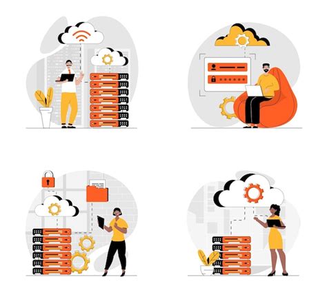 Cloud Data Center Concept With Character Set Collection Of Scenes