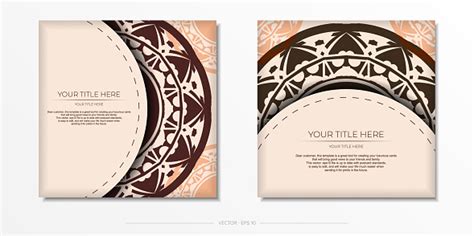 만다라 패턴베이지 컬러 프린트 디자인 엽서용 고급스러운 벡터 템플릿 텍스트와 추상 장식을 위한 장소로 초대를 준비합니다 0명에 대한 스톡 벡터 아트 및 기타 이미지 Istock