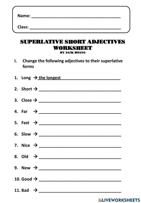 Superlative Short Adjectives Activity Live Worksheets Worksheets