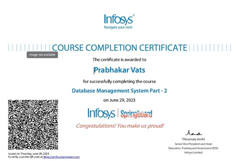Prabhakar Vats On Linkedin Certificatecompletion Infosysspringboard