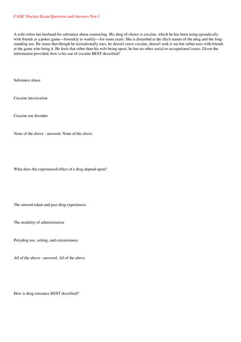 CADC Practice Exam Questions And Answers Test 1 Scholarfriends