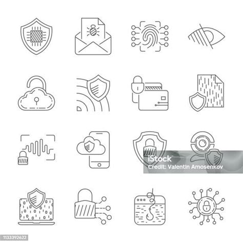 Data Protection And Cyber Security Thin Line Icons Set Cyber Security Data And Network