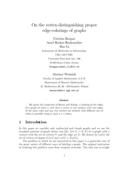 Pdf On The Vertex Distinguishing Proper Edge Colorings Of Graphs