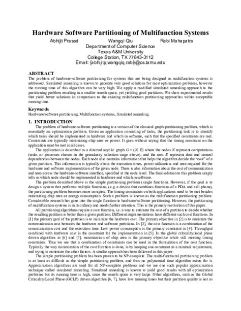 Pdf Hardware Software Partitioning Of Multifunction Systems