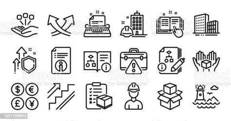 소포 체크리스트 건물 및 기술 문서 라인 아이콘 세트 벡터 등대에 대한 스톡 벡터 아트 및 기타 이미지 등대 문서 방패