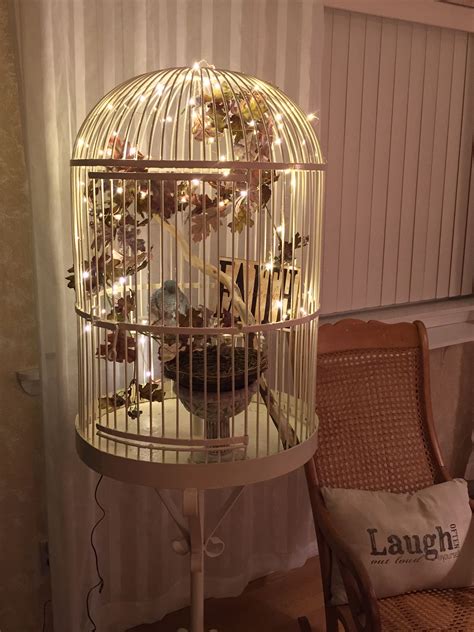 Vintage Fall Decorated Bird Cage With Lights