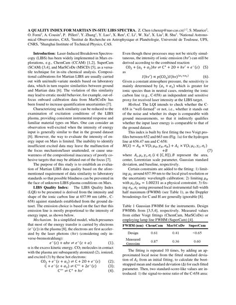Pdf A Quality Index For Martian In Situ Libs Spectra