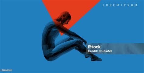 바닥에 앉아 아래를 보고 생각에 우울증에 좌절 남자 심리 질환 개념 외로운 사람 3d 벡터 그림입니다 디지털 생성 이미지에 대한