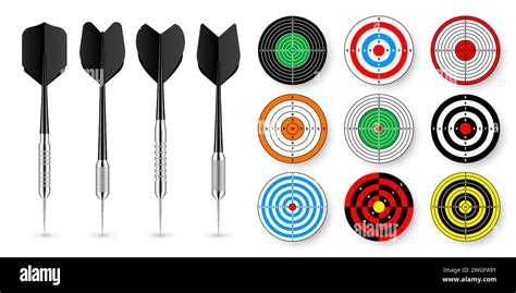 Paper Targets With Dart Arrows And Shadows Shooting Range Round Target Divisions Marks And