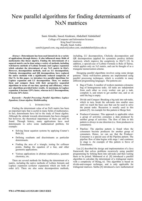 Pdf New Parallel Algorithms For Finding Determinants Of N×n Matrices