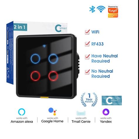 Jual Wifi Smart Switch Rf433 Tuya Smart Home No Neutral No Type C Wire Neutral Wire Wireless