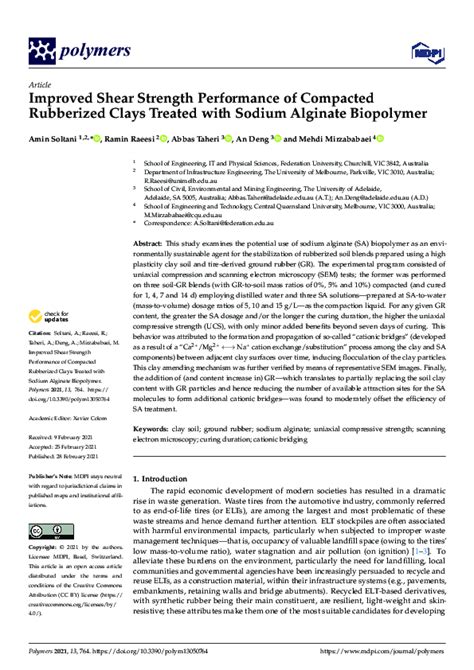 Pdf Improved Shear Strength Performance Of Compacted Rubberized Clays Treated With Sodium