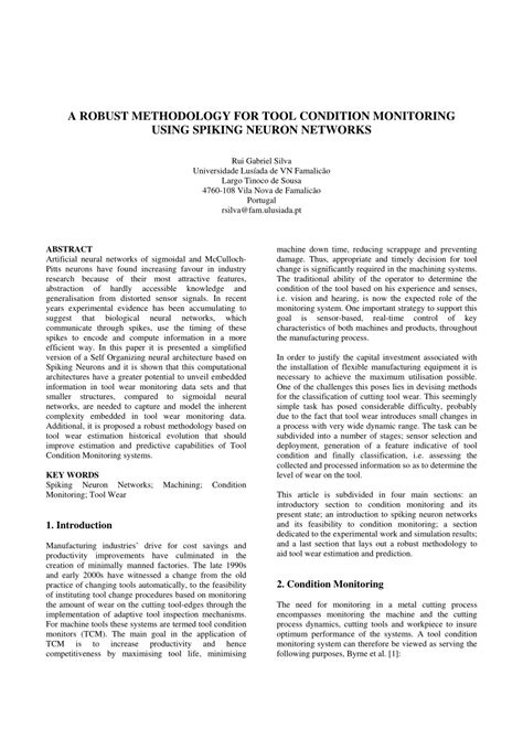 pdf a robust methodology for tool condition monitoring using spiking neuron networks